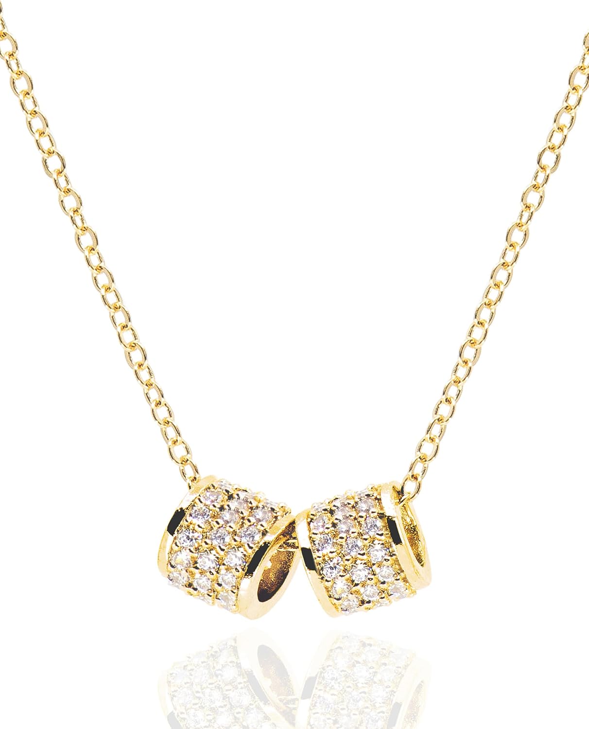 Amazon.com: Luxury 2 Pave Ring Pendant Necklace for Women 14K Gold ...