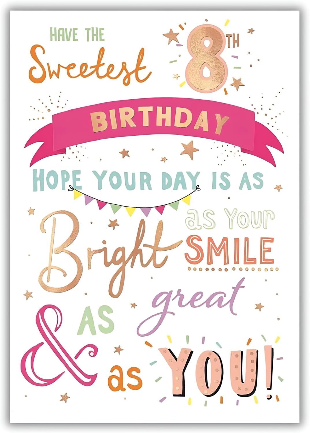 IC&G Girl's 8th Birthday Card - Happy Birthday Card Age 8 with a ...