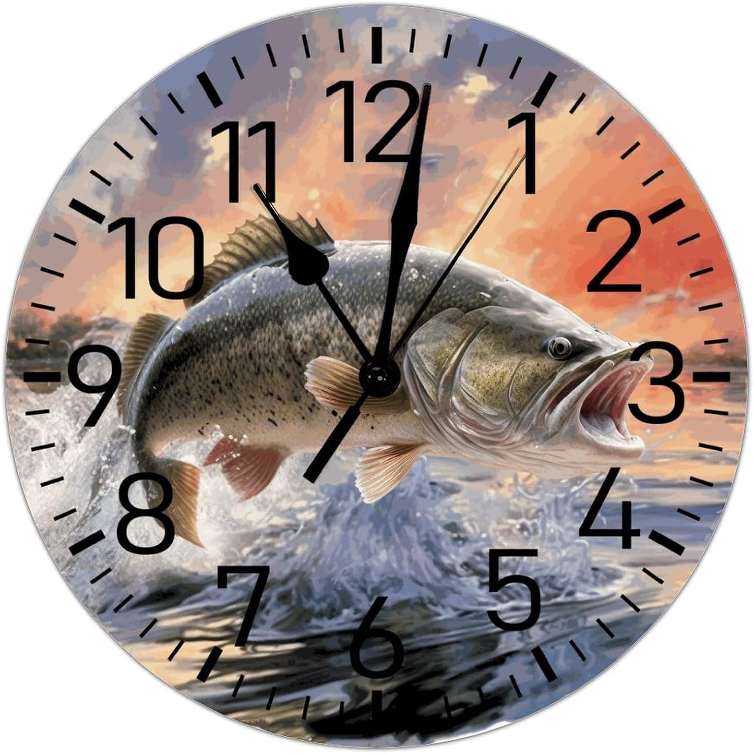 Amazon.com: Fishing Sea Fish Quartz Wooden Round Wall Clocks Silent ...