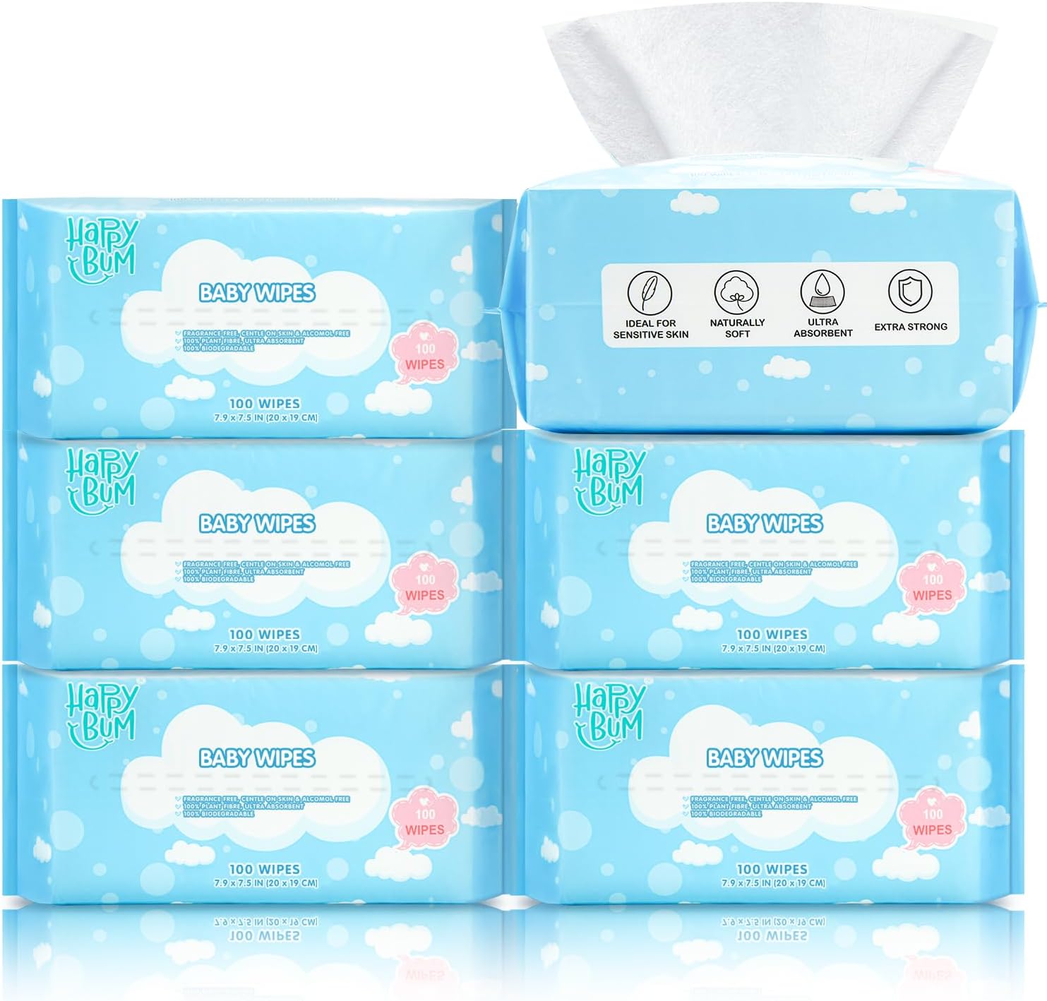Amazon.com: HAPPY BUM Dry Baby Wipes, Large Baby Wipes, Unscented ...