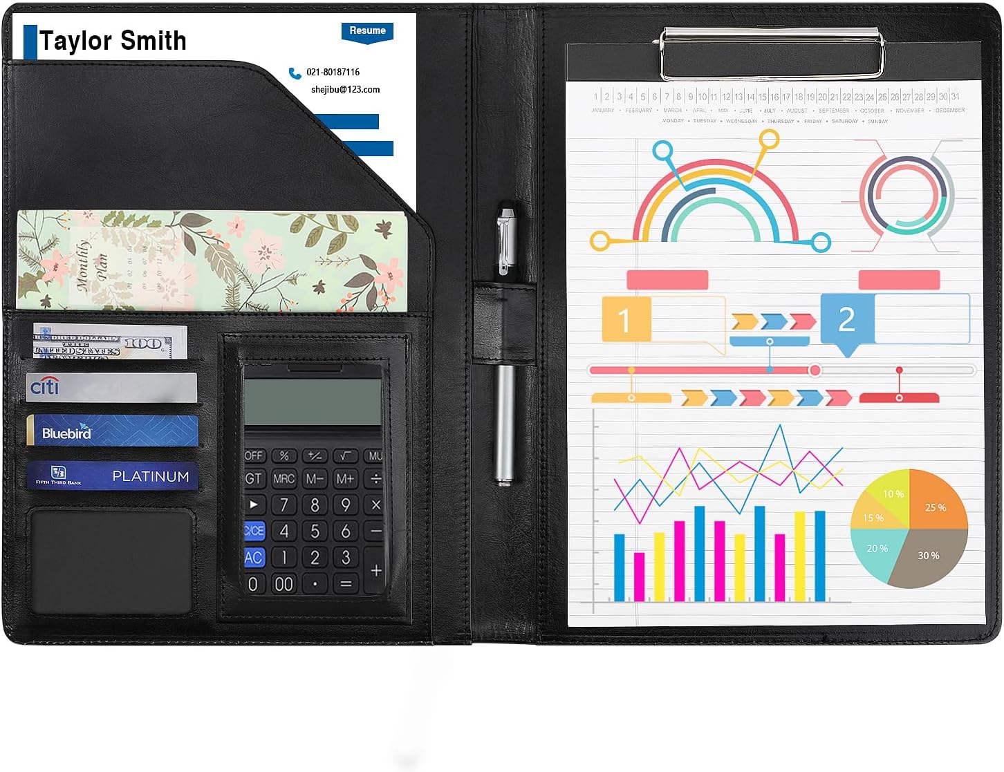 MoKo Portfolio Padfolio Folder, PU Leather Resume Conference Legal ...