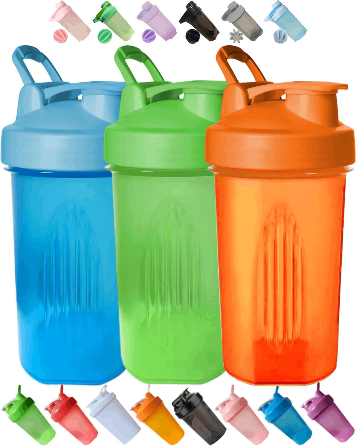 Amazon.com: 3 Color Pack Snap Cap Bottles for Pre-Workout Protein Drink ...
