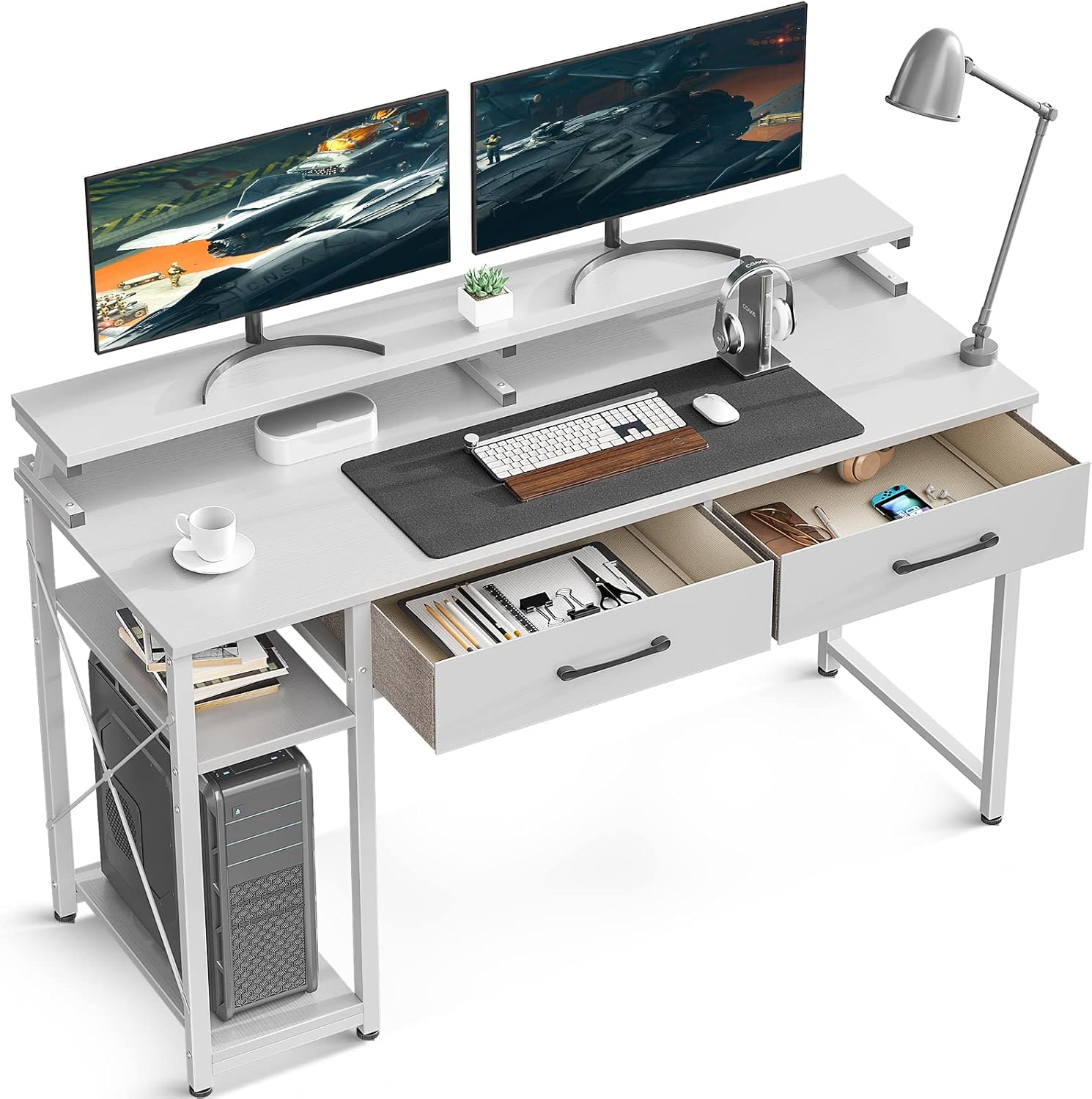 Amazon.com: ODK Computer Desk with Drawers and Storage Shelves, 47 inch ...