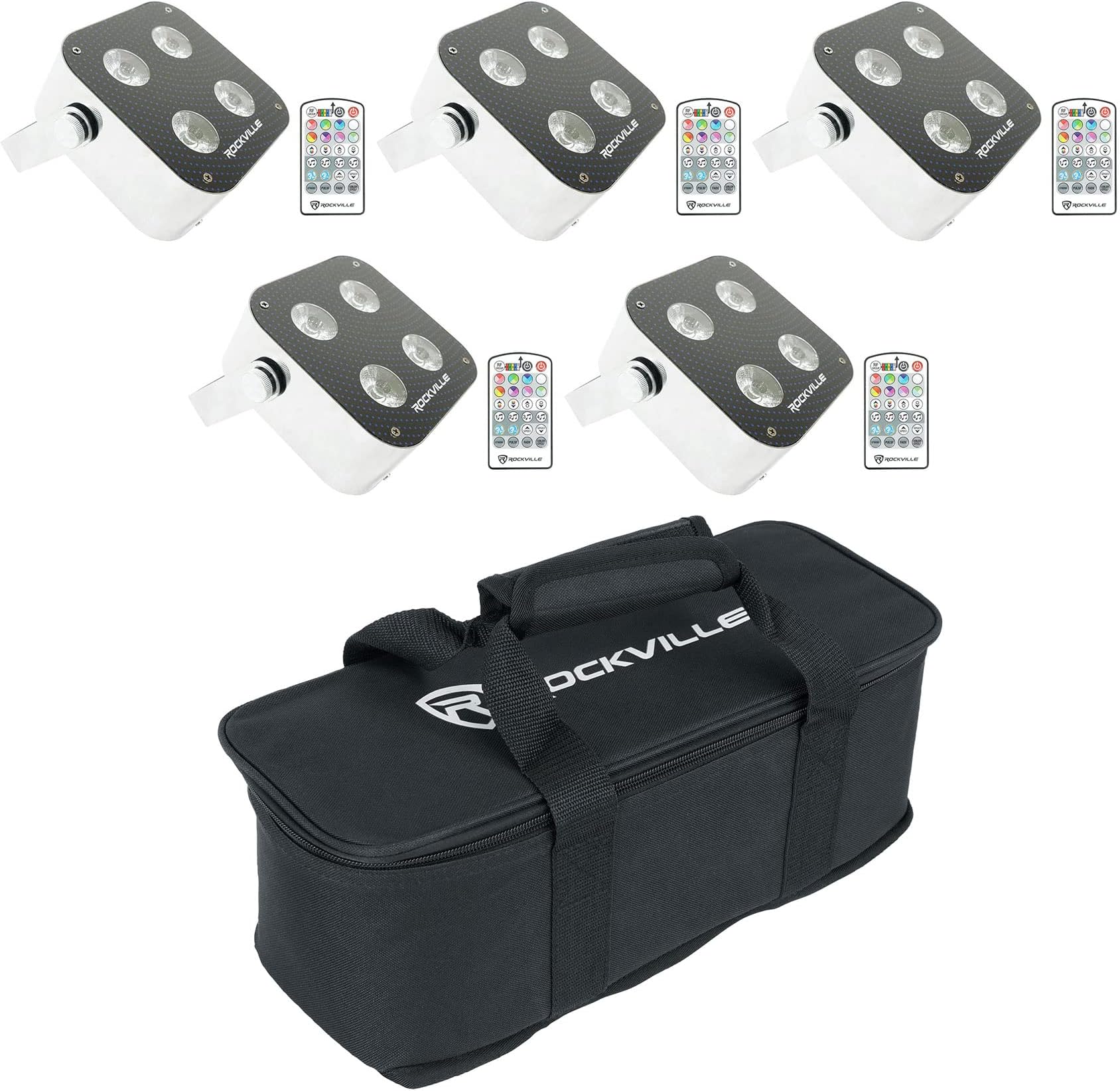 Amazon.com: (5) Rockville Mini RF4 Compact RGBWA+UV DJ/Party LED Par ...