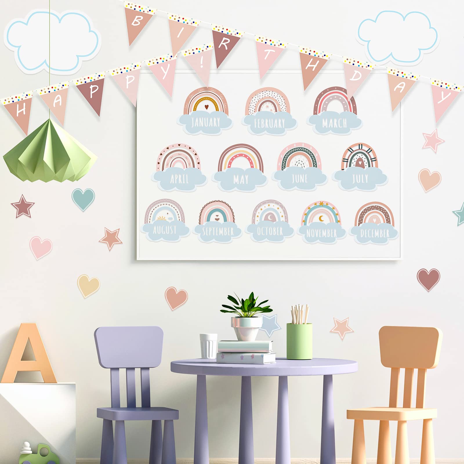 52 Pcs Birthday Bulletin Board Set Rainbow Bulletin Board Decor Happy ...
