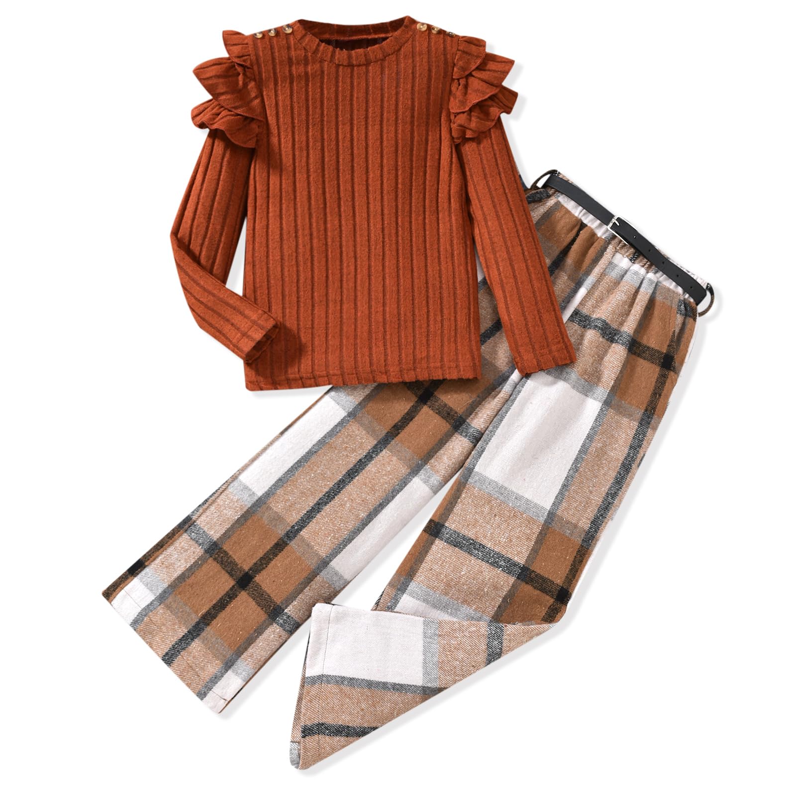 Amazon.com: HIHA Girls Fall Winter Outfit Long Sleeve Solid Tops Plaid ...