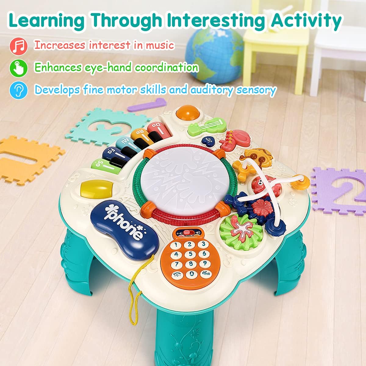 Innedu Music Learning Table, Activity Table Toys Cube Play Center with ...