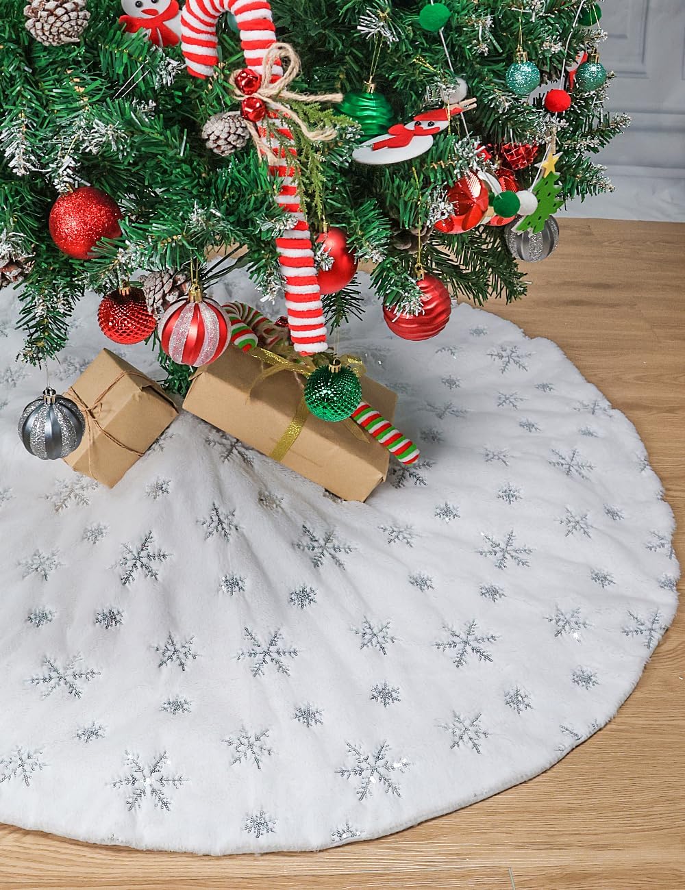 Christmas Tree Skirt, 48 Inch Large Sequin Tree Skirt, White Soft Thick ...