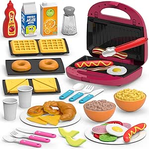 Amazon.com: 50Pcs Kids Pretend Play Breakfast Food Kitchen Toy Set ...
