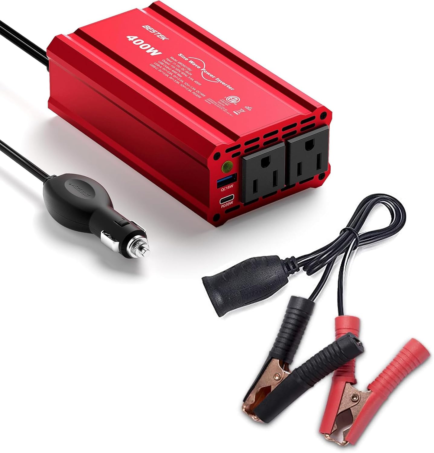 Amazon.com: BESTEK 400W Car Power Inverter DC 12V to AC 110V Car Plug ...