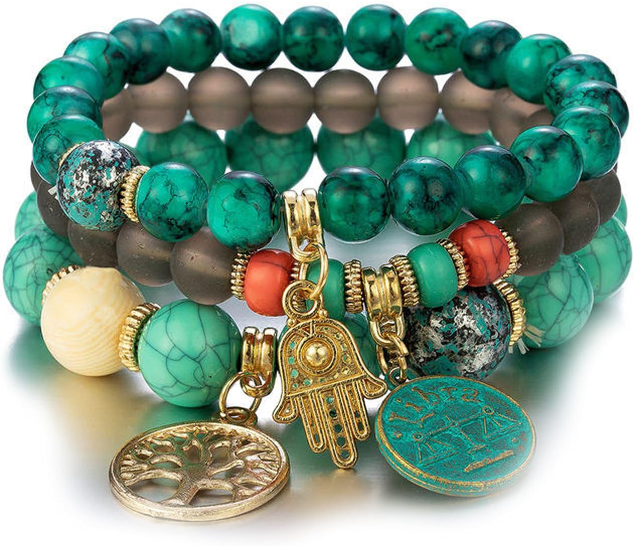 YCYUYK 1 Pc Braclets Ladies Multi-layer Green Beaded Bracelet Metal ...