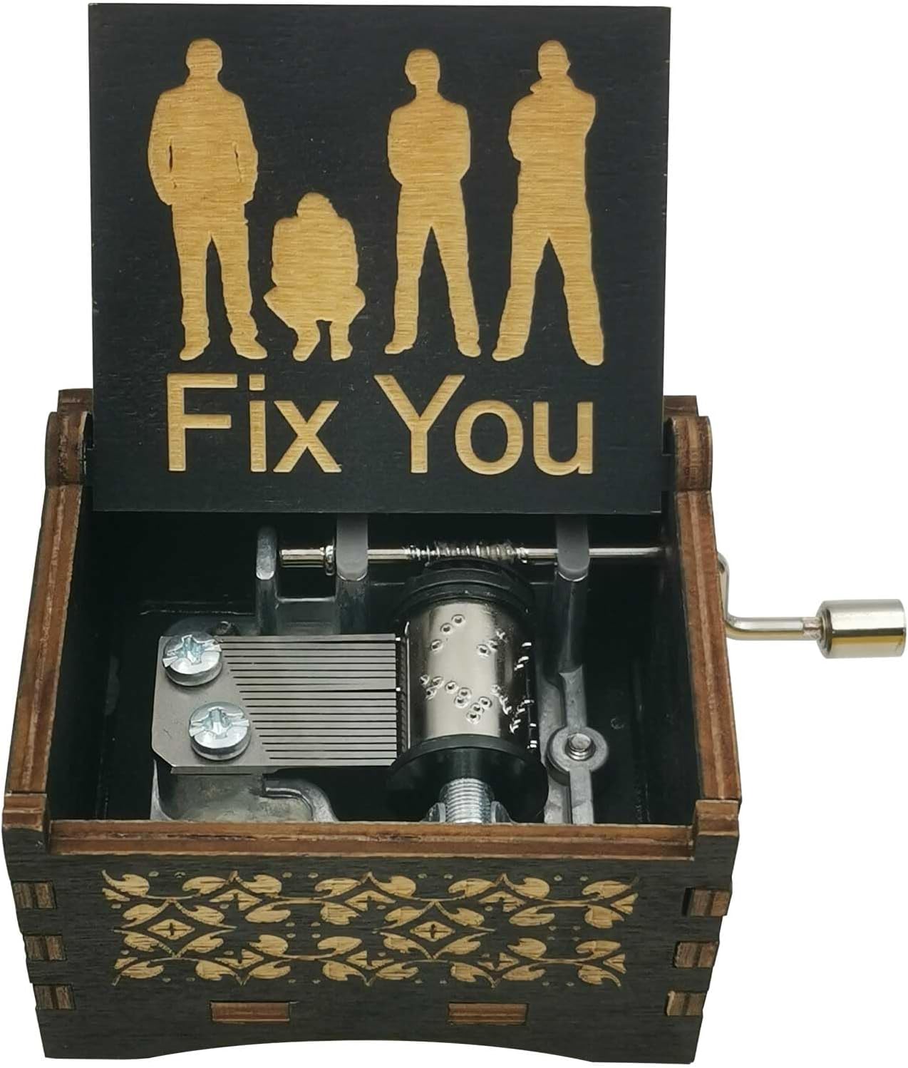 Amazon.com: STARRUM Fix you Vintage Wooden Music Box Hands Crank Laser ...