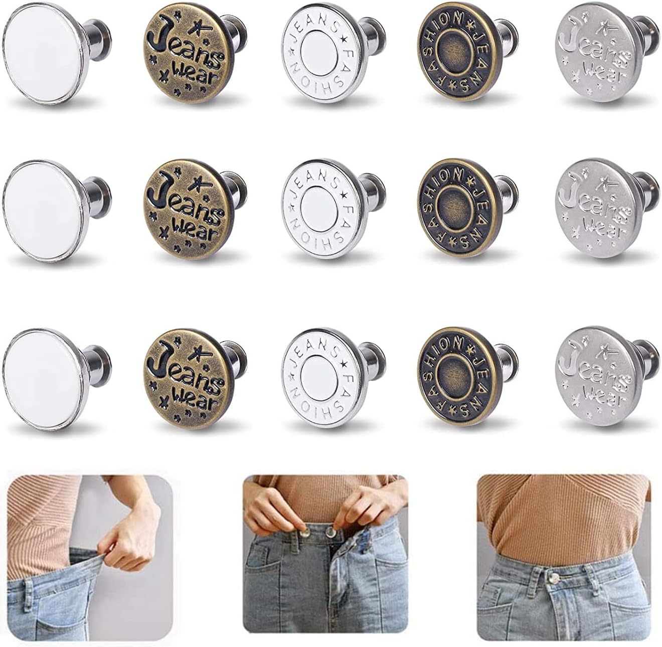 Botones para Jeans, BONACHAN Pasadores de Botón para Jeans, 15 Juegos ...