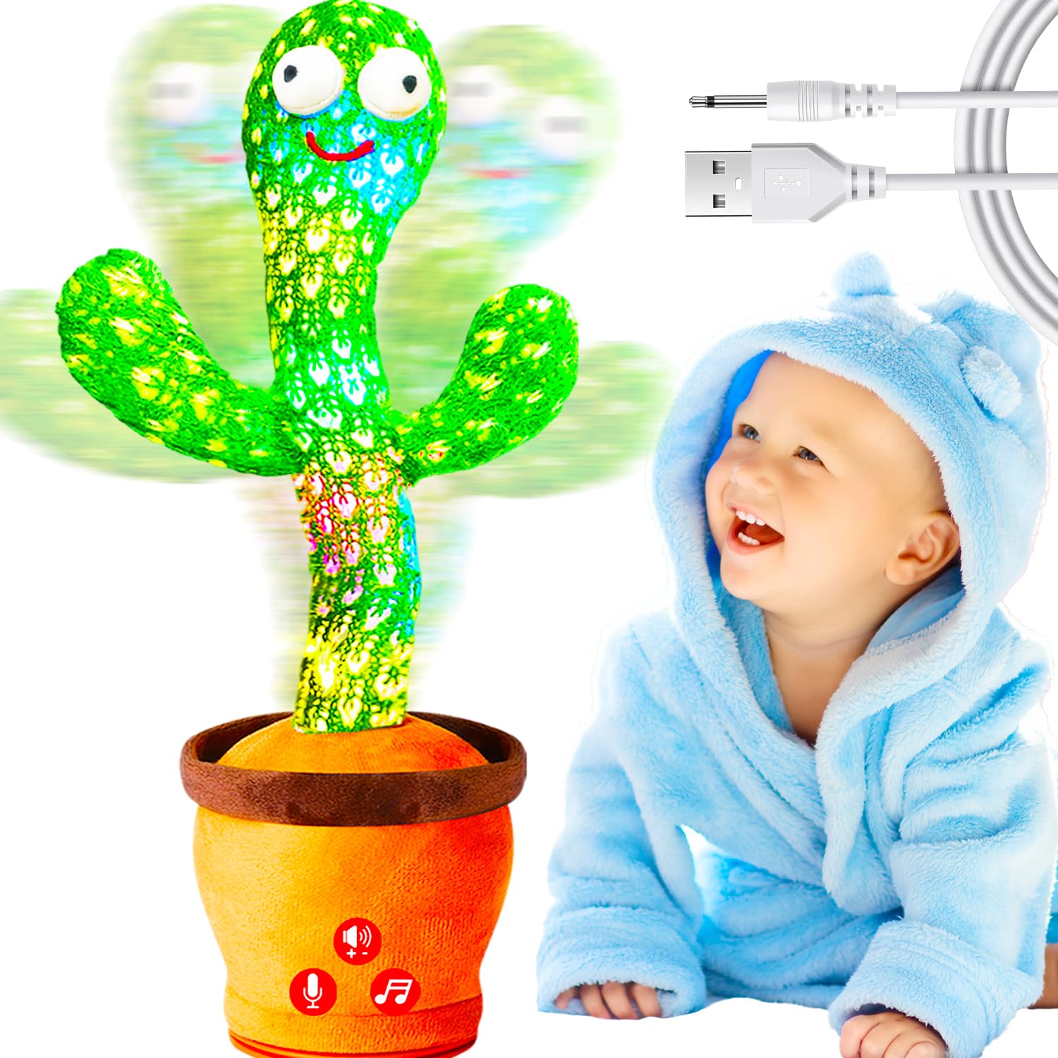 Rechargeable Dancing Talking Cactus Toy w/Volume Adjustable, Cactus ...