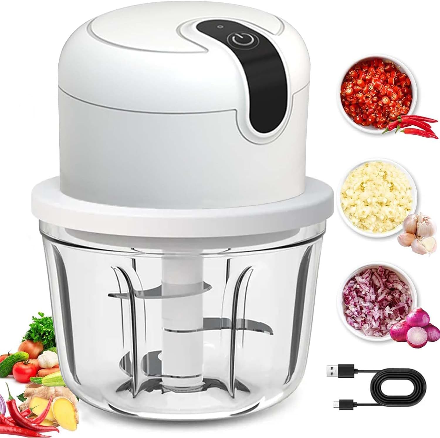 Electric Small Food Chopper,VOUM Mini Wireless Portable Garlic Grinder ...
