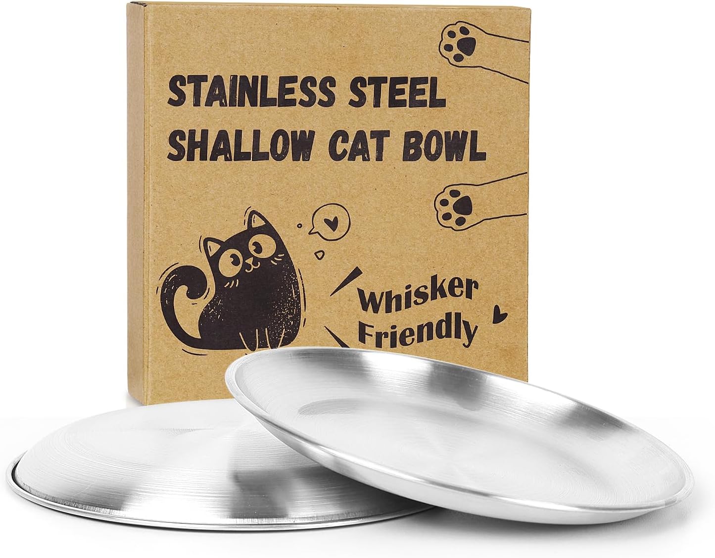 Stainless Steel Cat Food Bowls, Shallow Wide Cat Plates Whisker ...