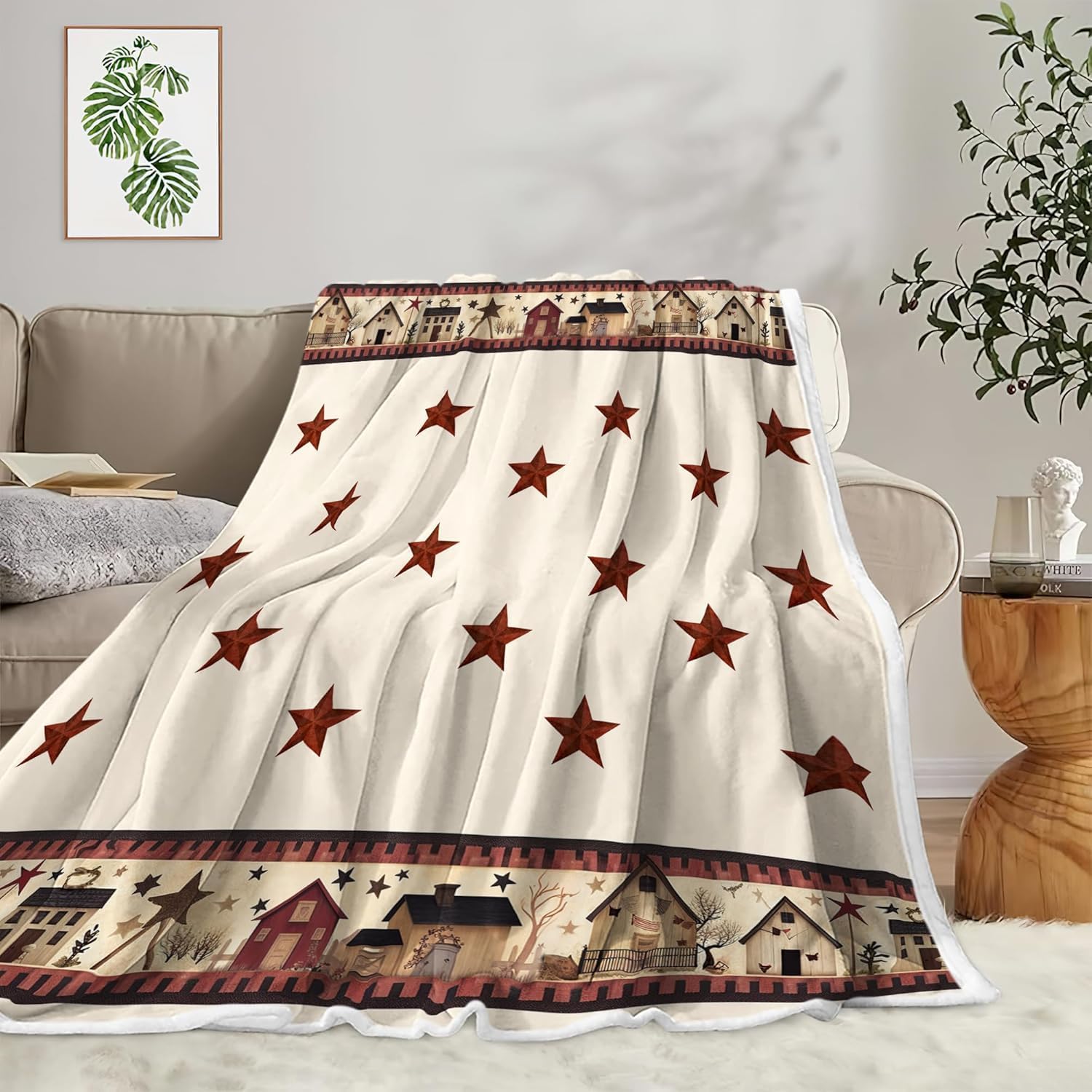 Amazon.com: JAWO Rustic Country Throw Blankets, Primitive Barn Star ...