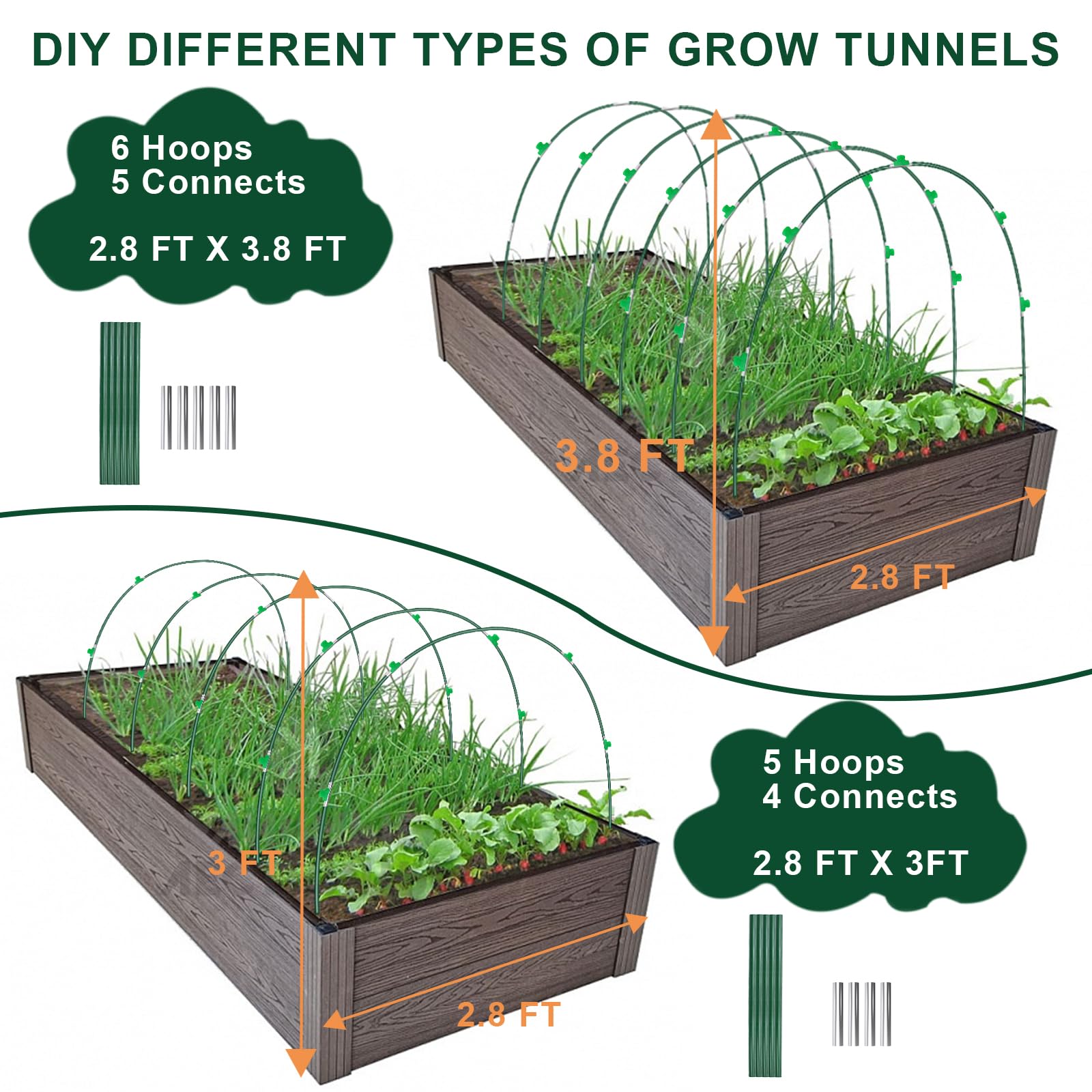 Garden Hoops For Row Cover 6 Set Garden Hoops For Raised Beds ...