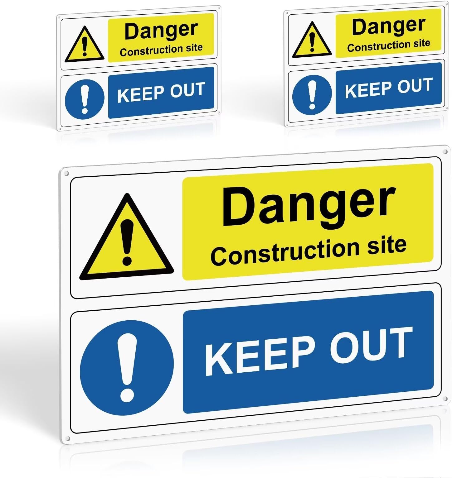 3Pcs Danger Construction Site Keep Out Signs - Safety Warning Sign Set ...