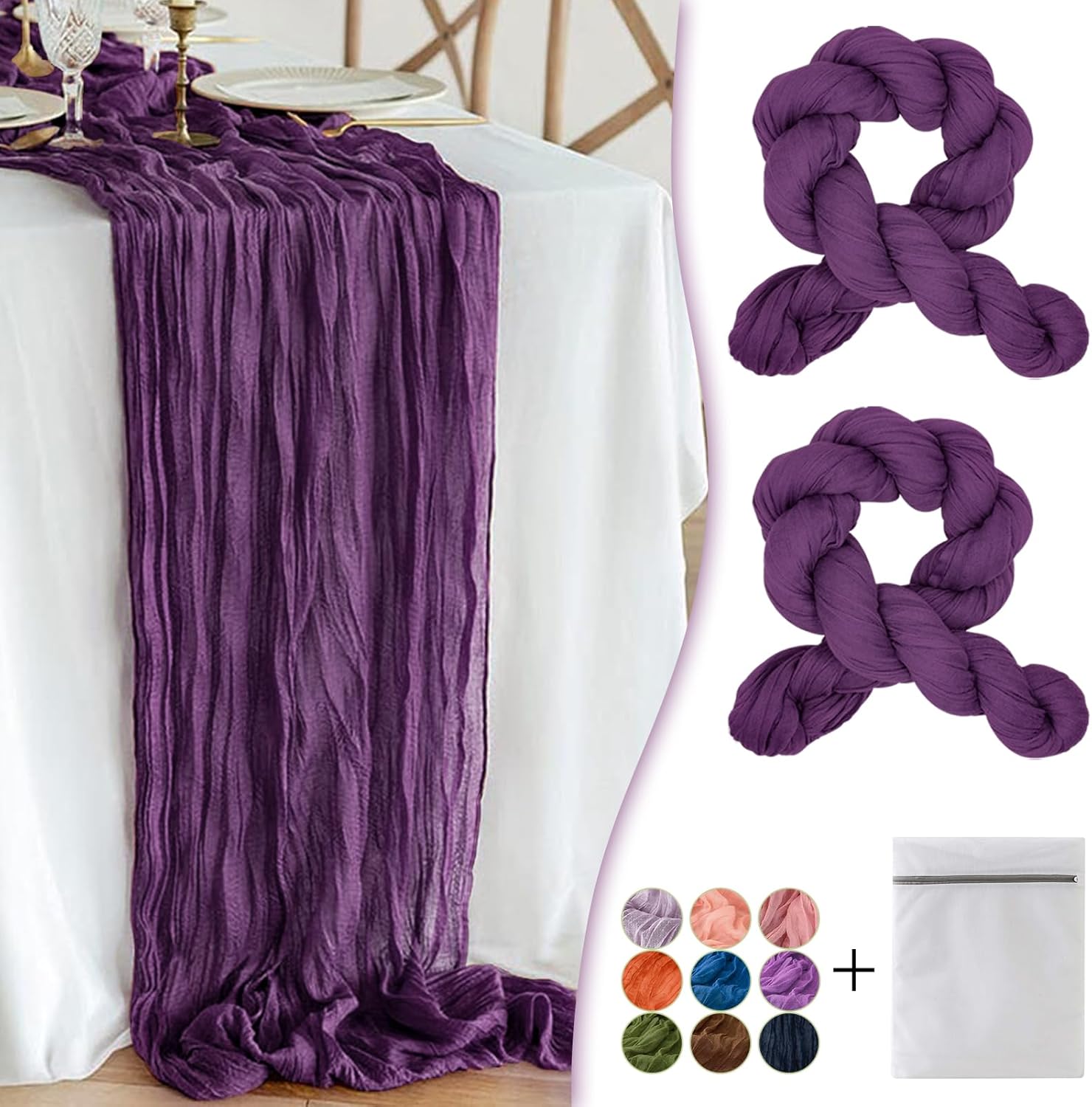 Amazon.com: Waligoy Plum Purple Cheesecloth Table Runner 2 Pack 35 ...