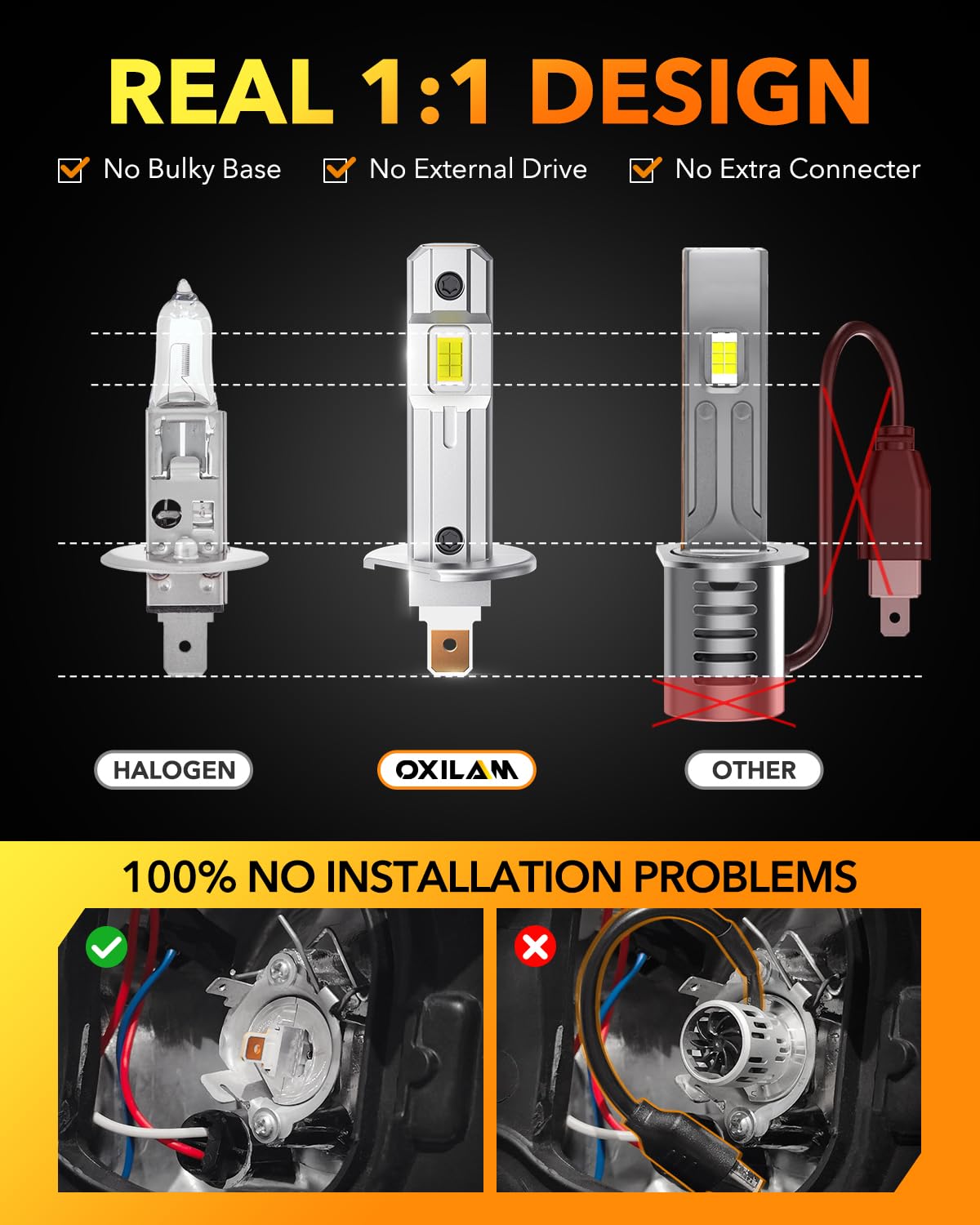 Snapklik.com : H1 LED Bulbs 800% Ultra Bright 6500K, 1:1 Mini Halogen ...