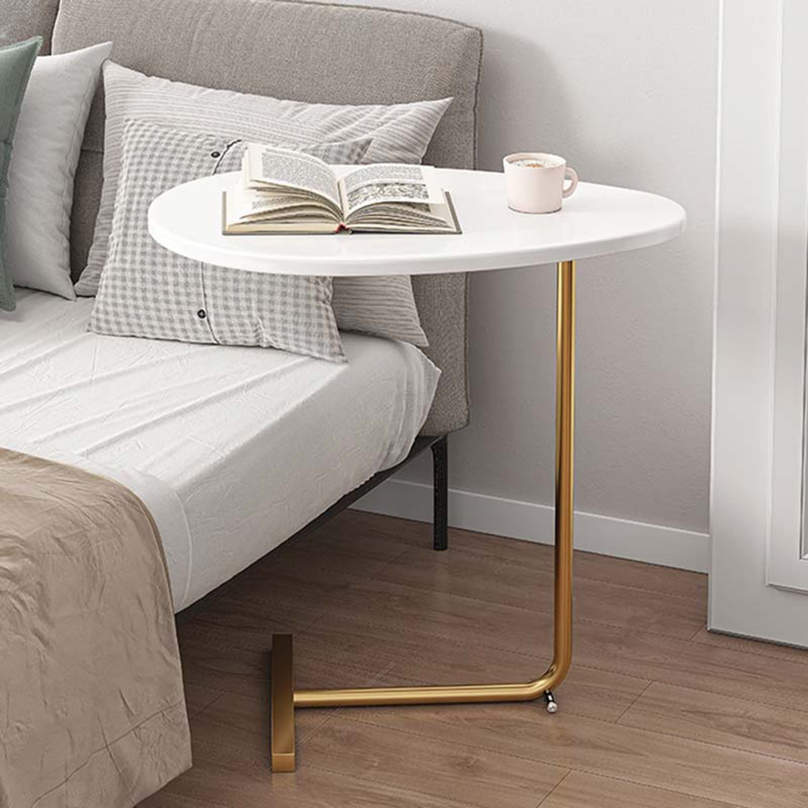 DASDA Modern Side Table, Wooden Top/Metal Frame C Shape End Table Home ...