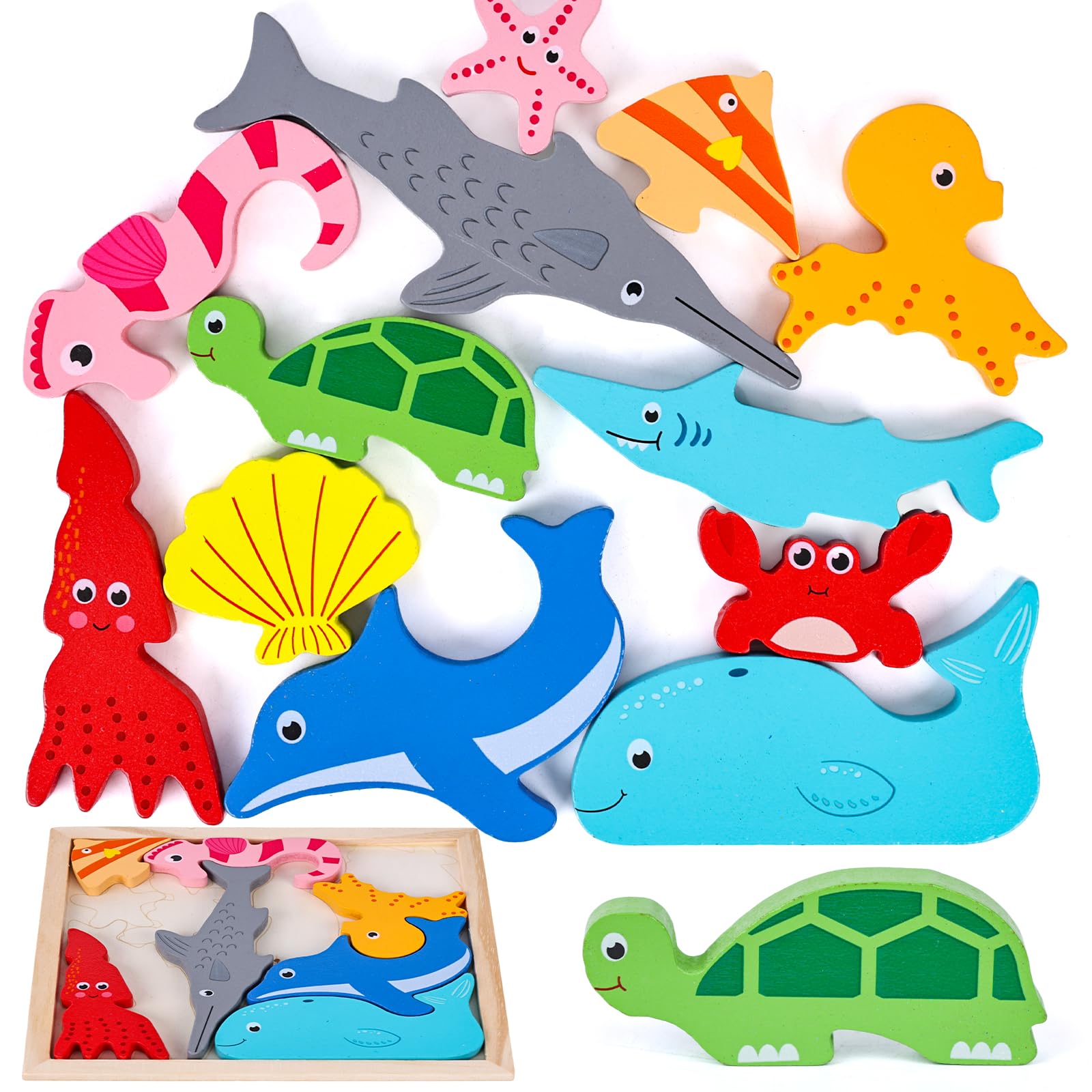 Amazon.com: LovesTown 12PCS Wooden Stacking Puzzles, Educational Toys ...