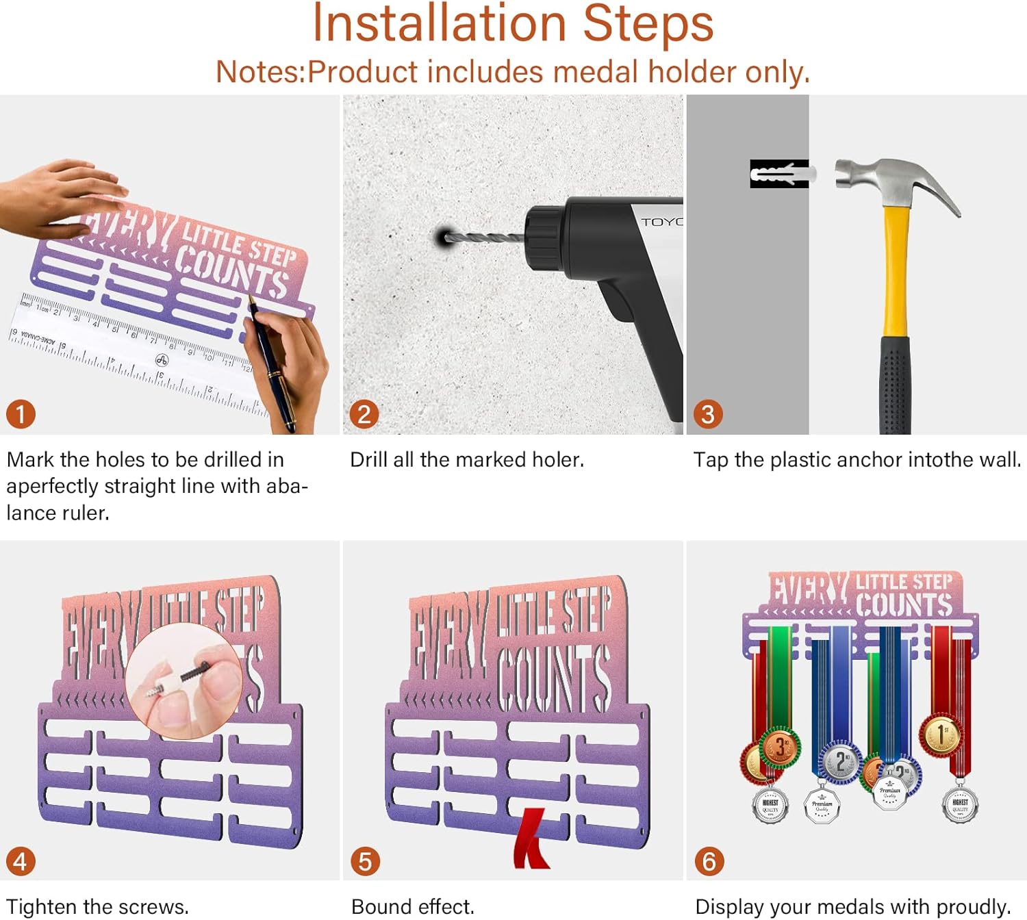 GLOBLELAND Every Little Step Counts Sport Medal Hanger Awards Display ...