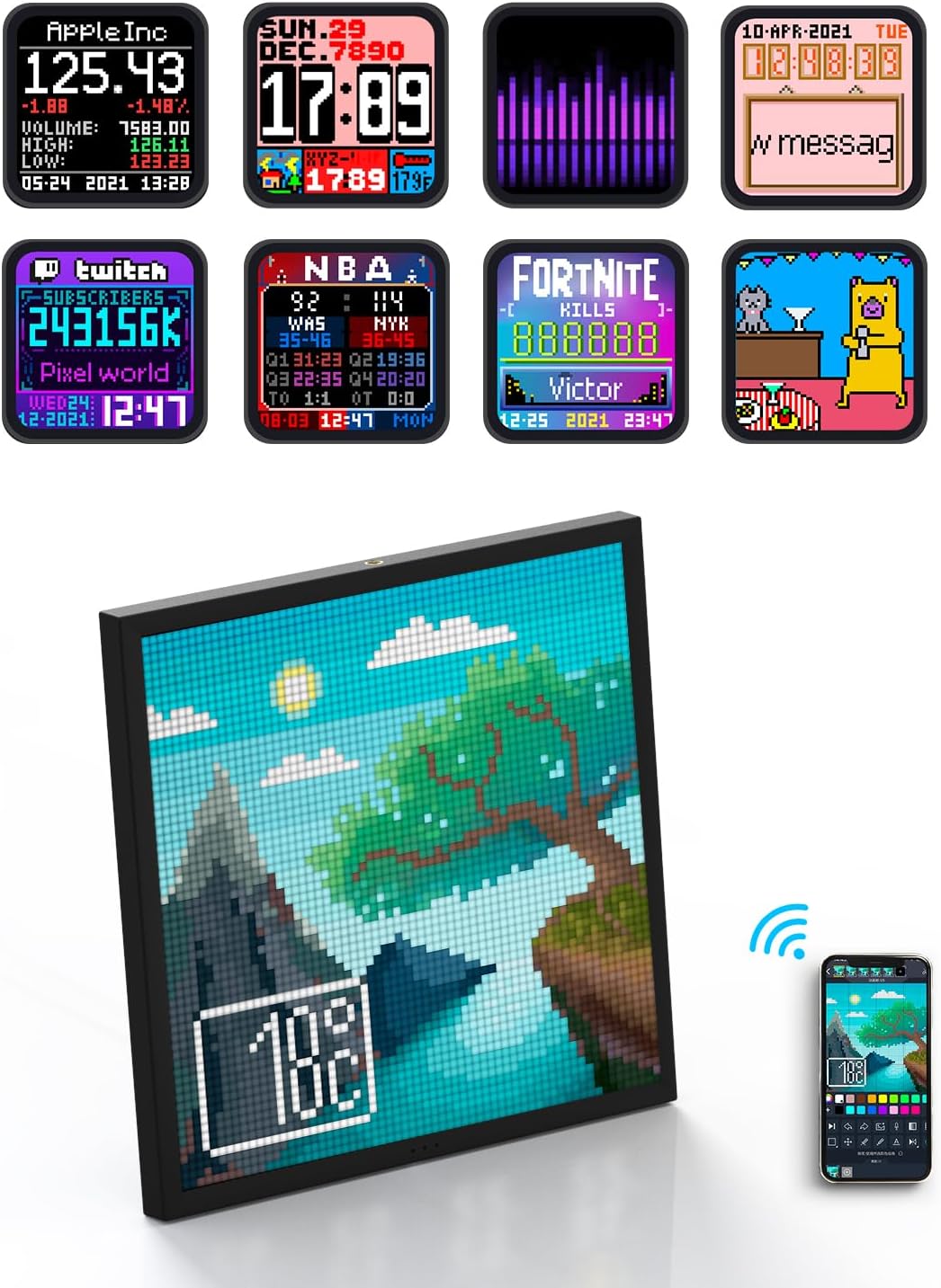 Amazon.com : Divoom Pixoo-64 - WiFi Pixel Art Digital Frame with App ...