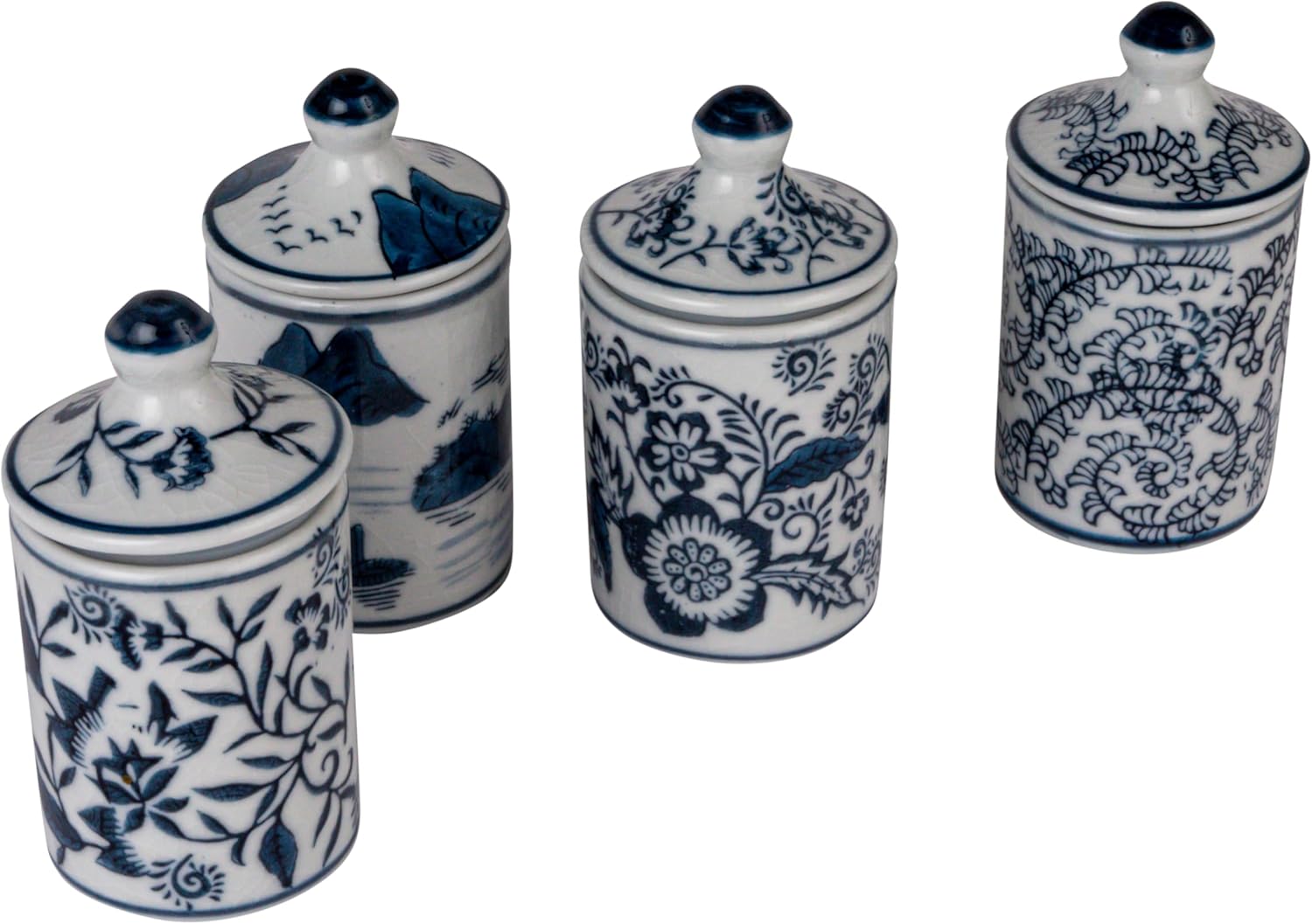 Amazon.com: Creative Co-Op Blossom Enchantment Stoneware Jar Set, Blue ...