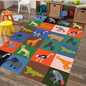 Amazon.com: LHOMKCV Cartoon Animal Area Rugs, 4x6ft, Giraffe Flamingo ...