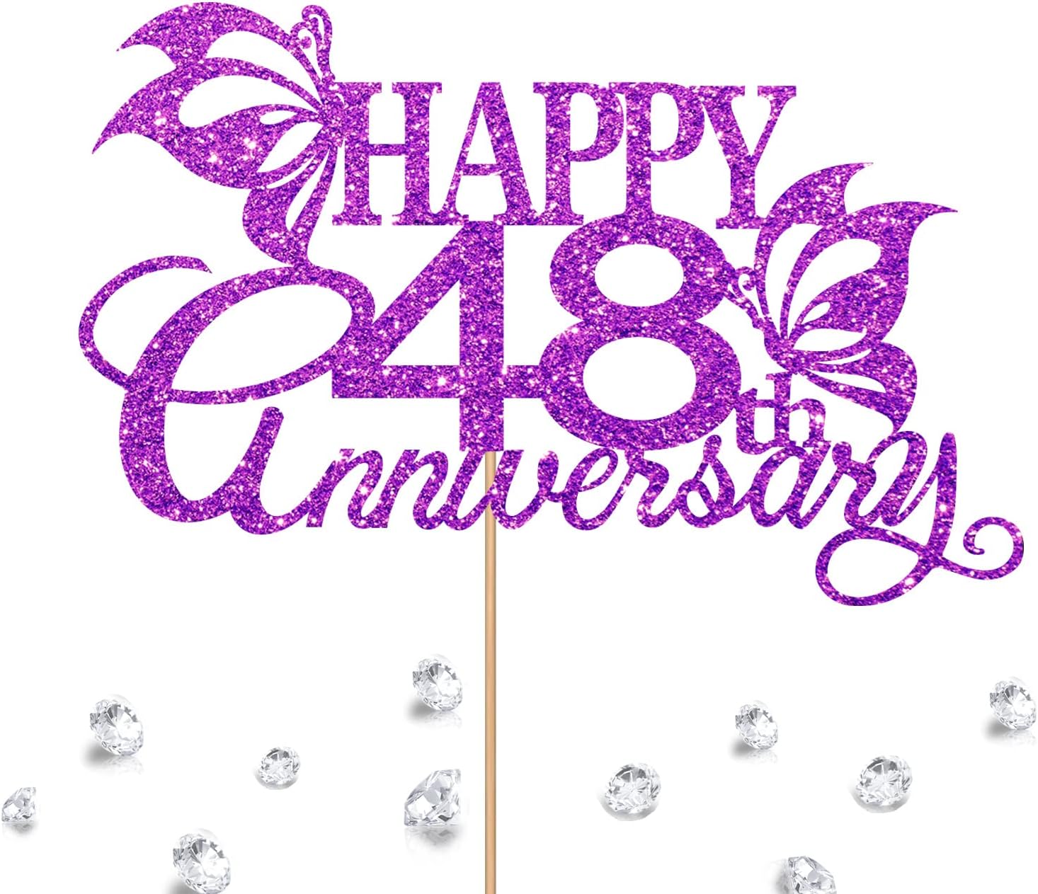 Amazon.com: Happy 48th Anniversary Cake Topper, Purple Glitter Cake ...
