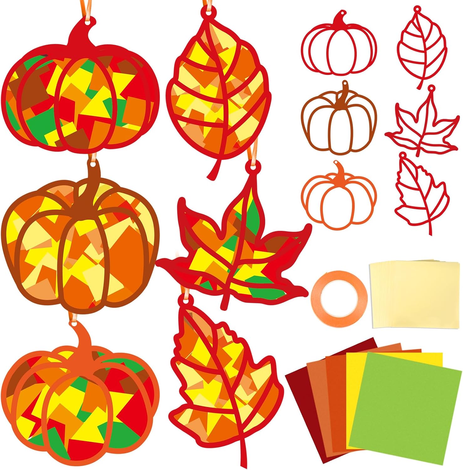 Amazon.com: Qyeahkj 36 Set Fall Suncatchers Crafts for Kids DIY Autumn ...