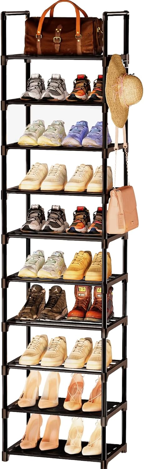Amazon.com: Antigo 10 Tier Tall Shoe Rack for Closet, Narrow Shoe Rack ...