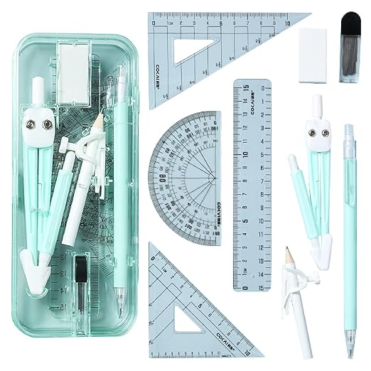 Fine Home School Compass Ruler Set, Set of 9, Protractor, Compass ...