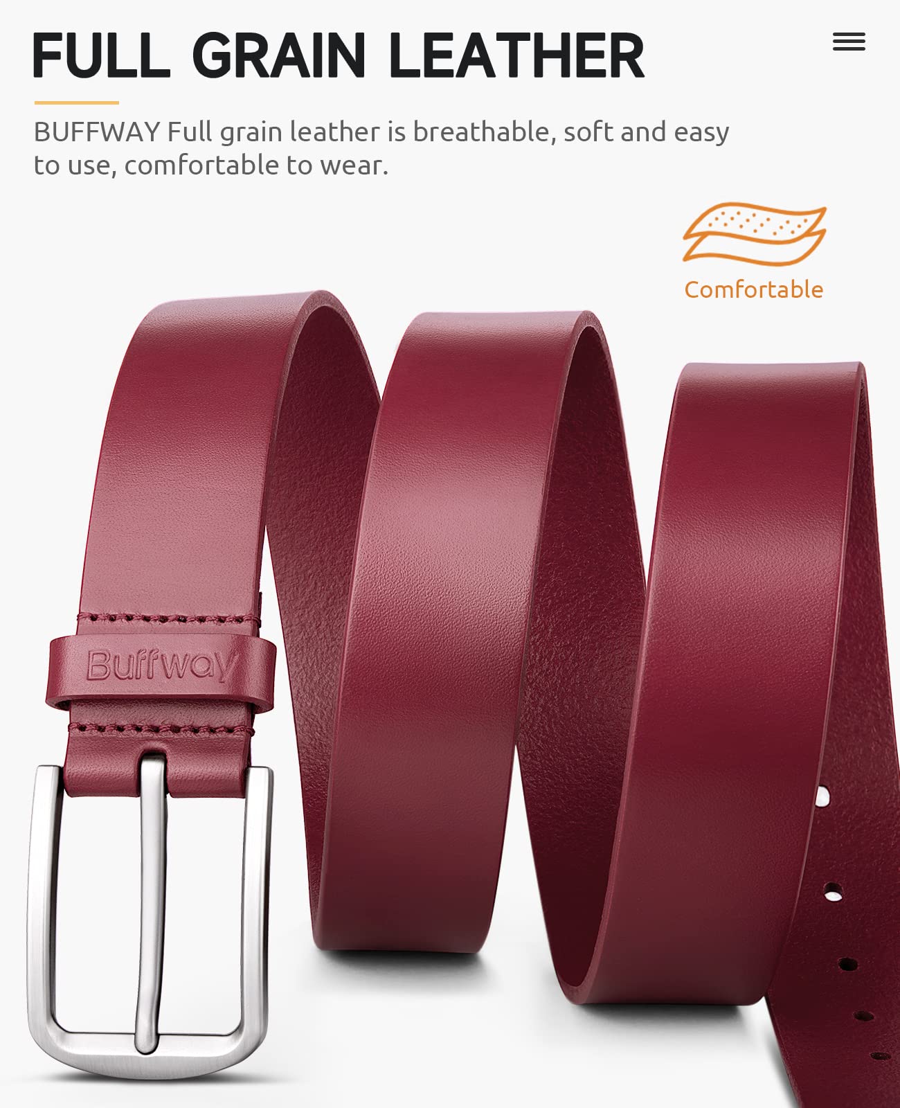 Snapklik.com : Buffway Mens Belt Full Grain Genuine Leather Belts For ...