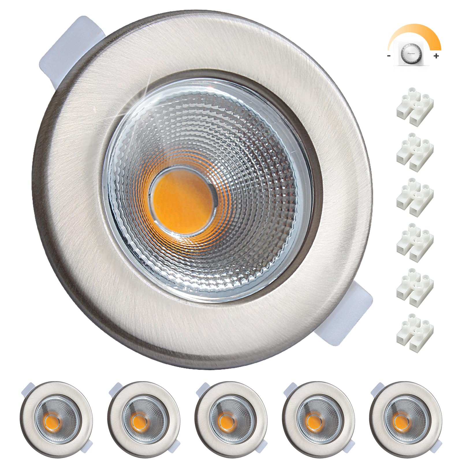 6er LED Einbaustrahler 10W Dimmbar LED Spots 230V Gebürstet Edelstahl ...
