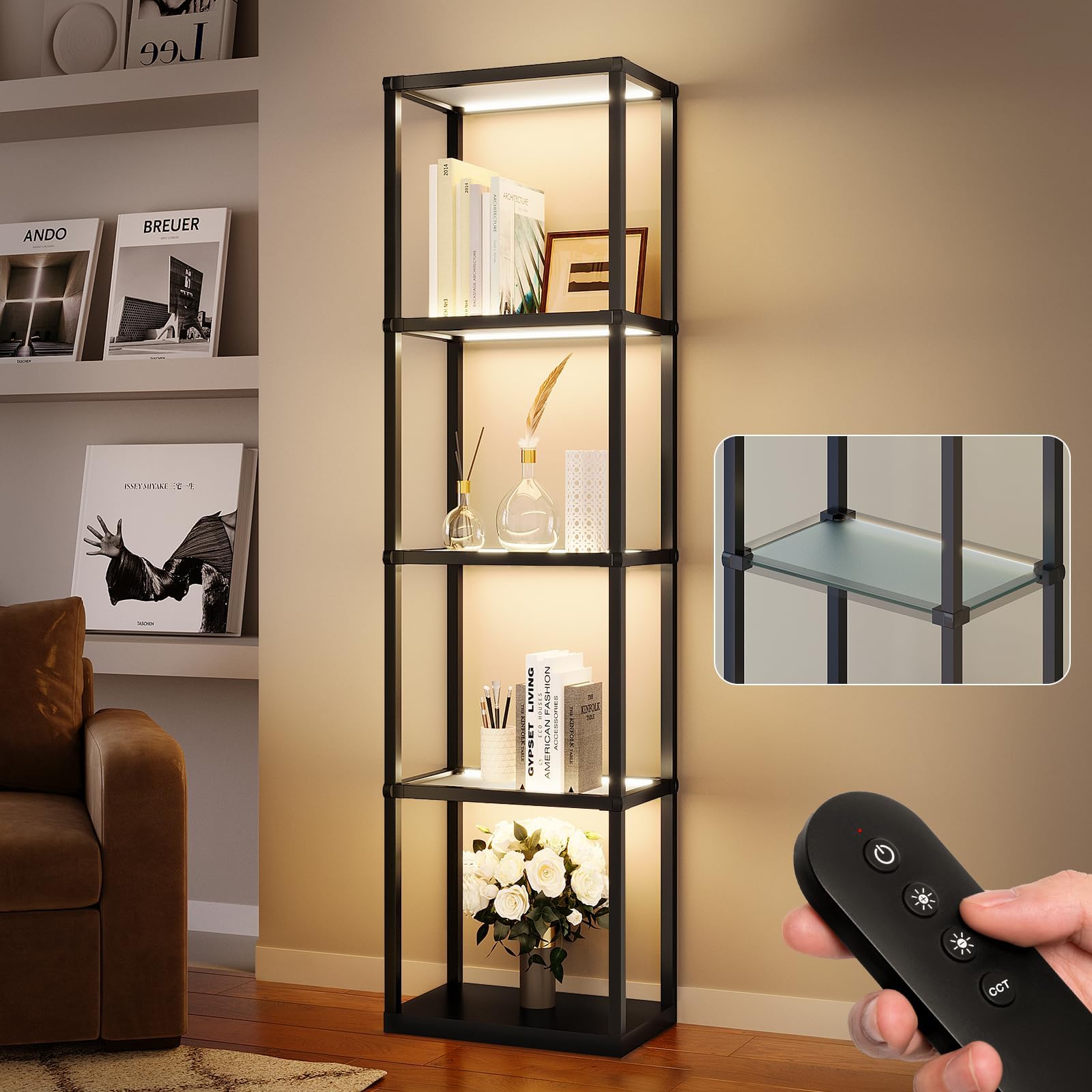 addlon Display Shelf with Dimmable LED Lighted Shelves, Display Cabinet ...