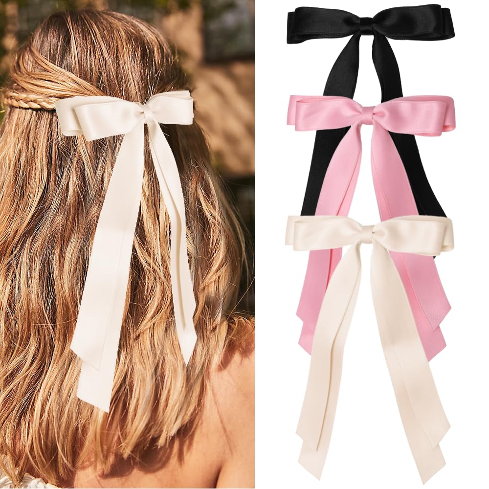 Amazon.com : Bmobuo Hair Bows for Women Hair Ribbons Clips 3Pcs Satin ...
