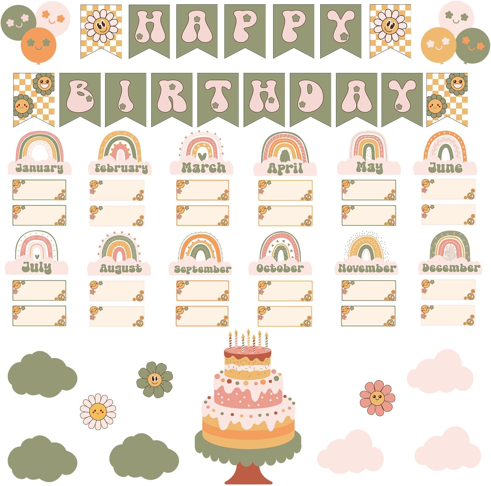 Amazon.com : 80 Pcs Groovy Birthday Bulletin Board Set, Disco Classroom ...