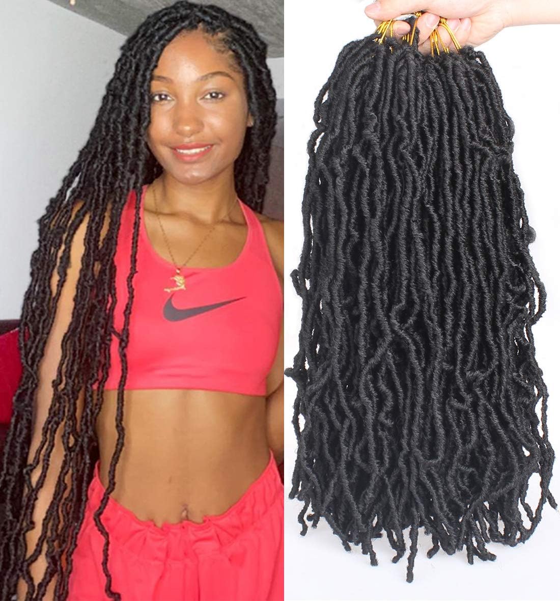 Leeven 24 Inch Long Messy Faux Locs Crochet Braids Hair 7 Packs Natural ...