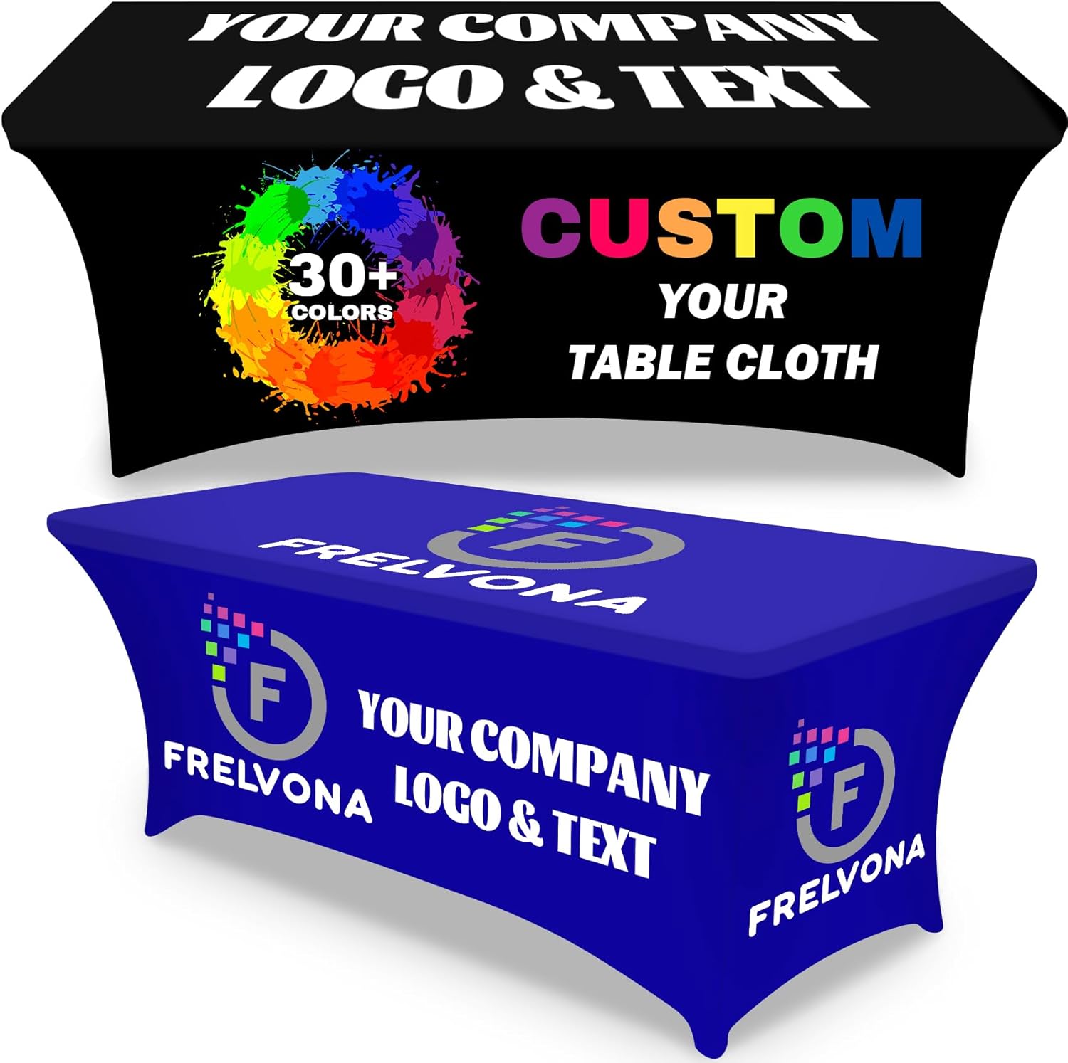 Custom Table Cloth with Business Logo Rectangle 8FT 137" x 81" Spandex ...