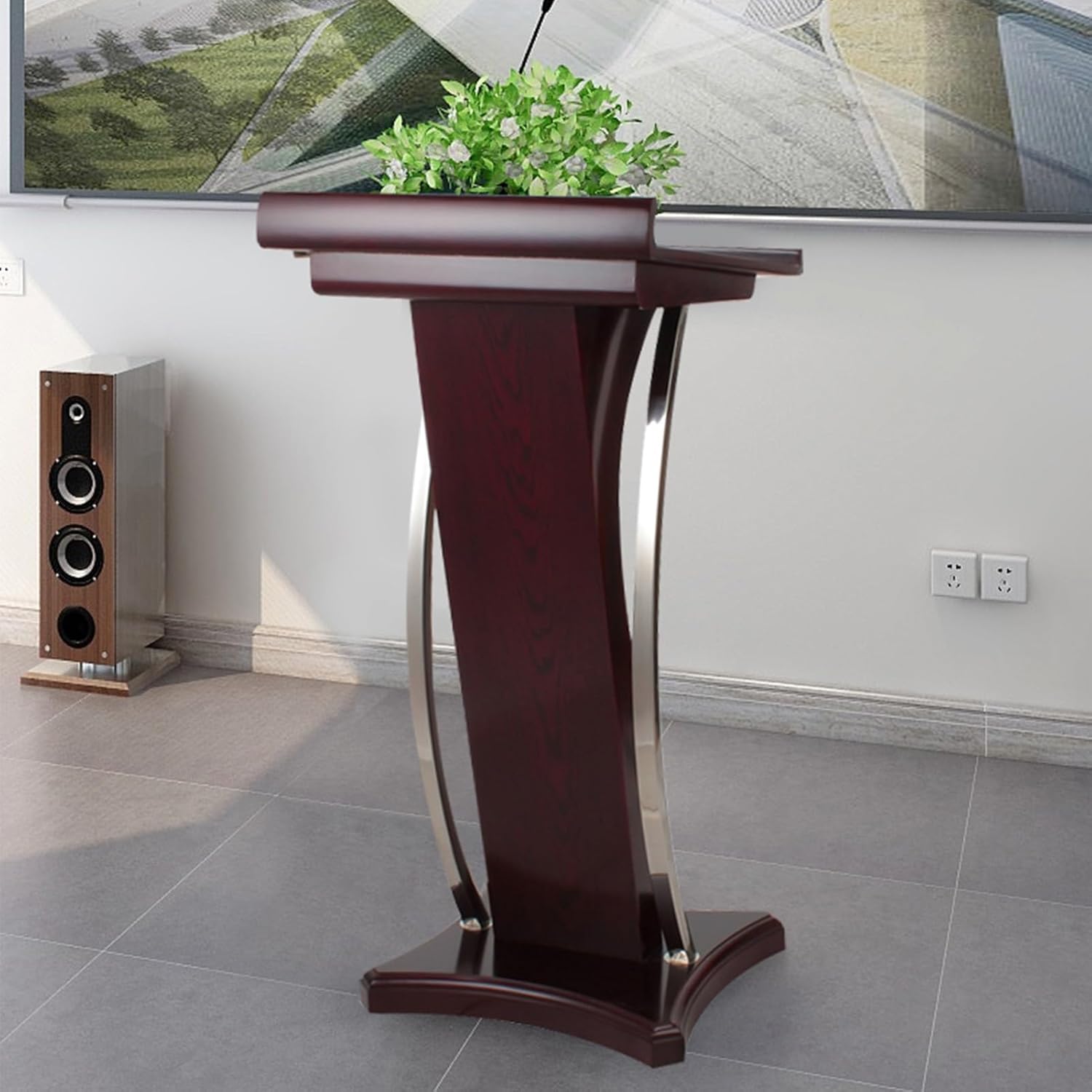 Amazon.com: MPOWRX Podium Standing Pulpit Lecture Podium, Wood Lectern ...