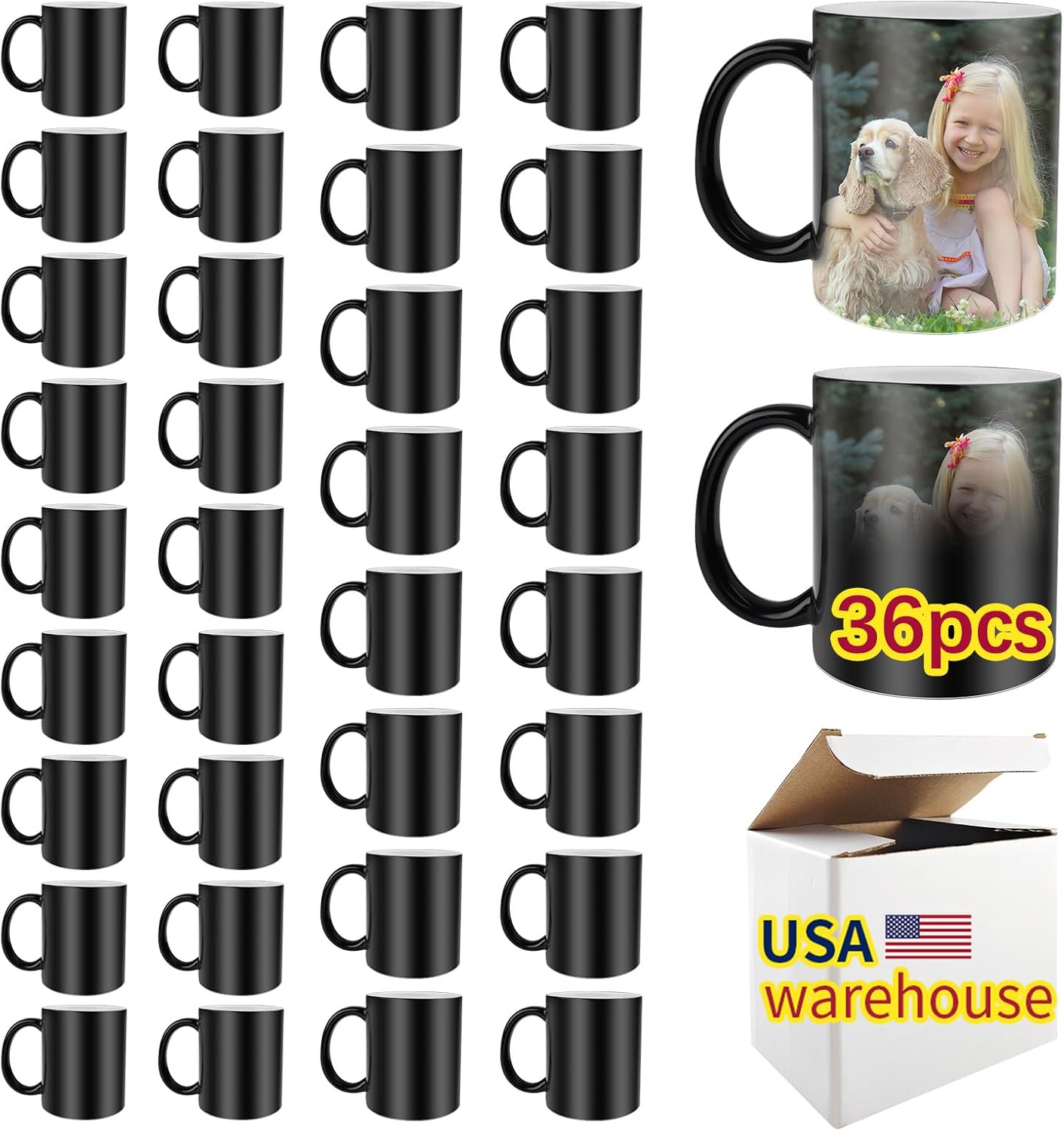 Amazon.com: AiDiYGECO 48 Pack Sublimation magic mug 11oz blank black ...