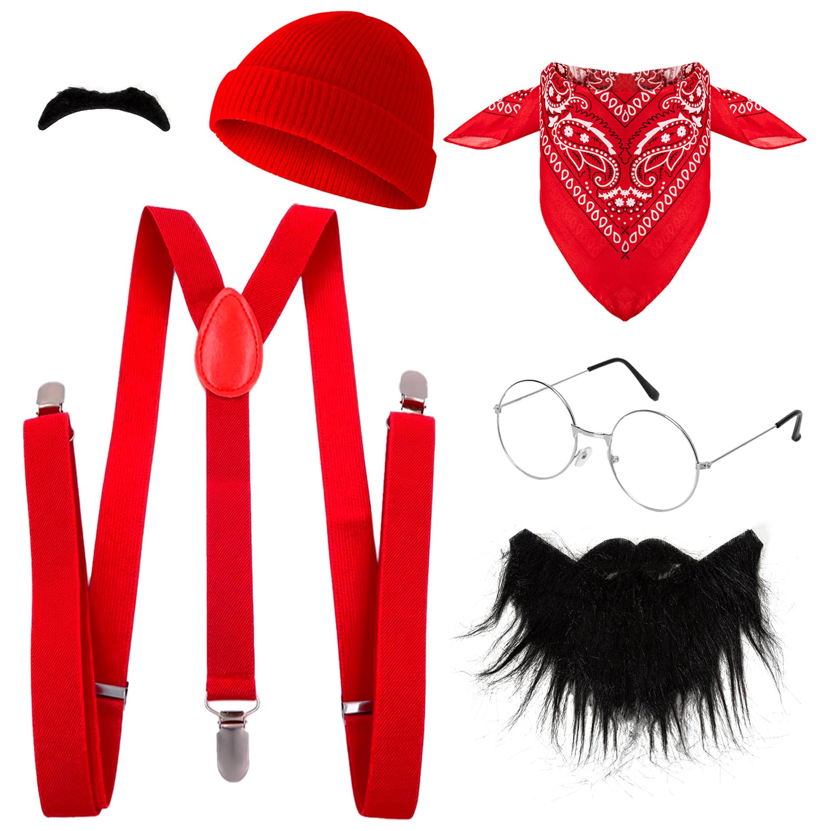 Amazon.com: POEWAUVE Halloween Men's Costume Kit with Glasses, Red ...