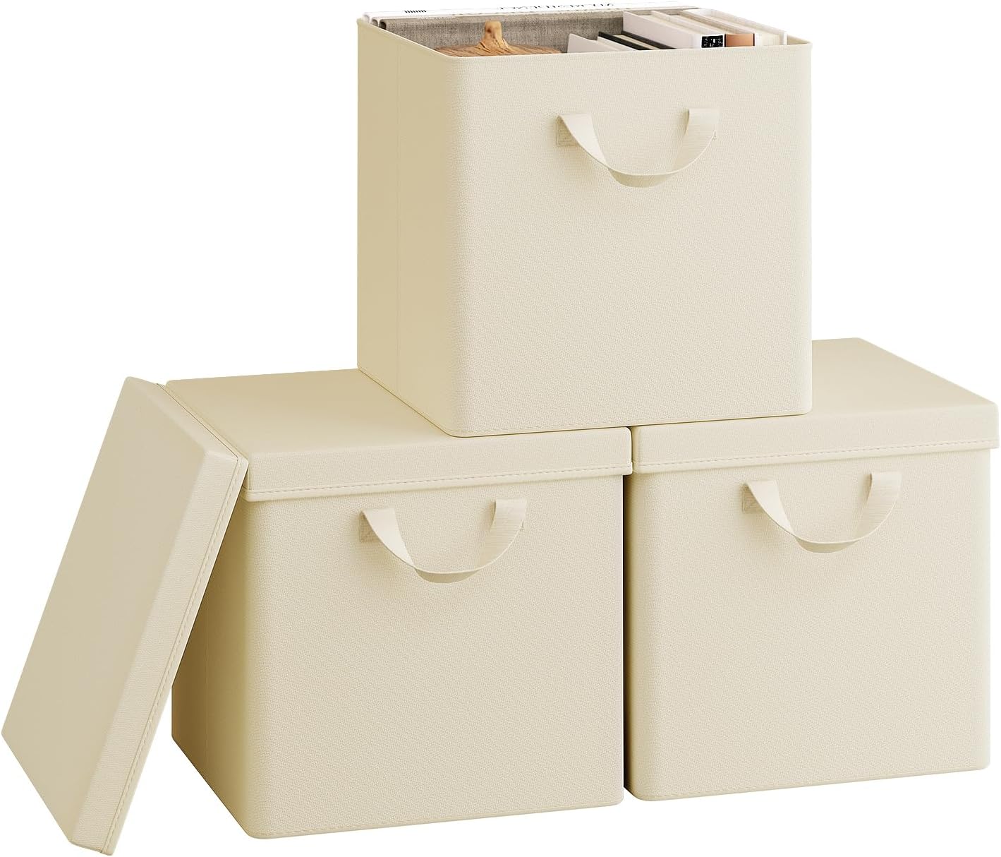WOLTU Fabric Storage Boxes Set of 3, Folding Baskets with Lids, Handles ...