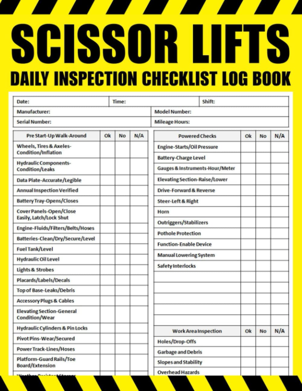 Scissor Lifts Daily Inspection Checklist Log Book: Scissor & Aeriel ...