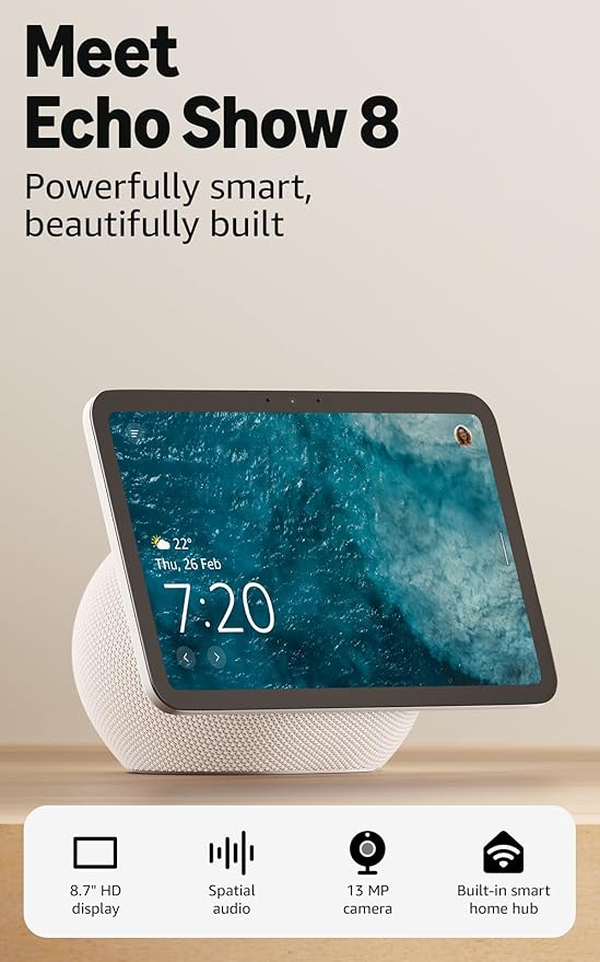 Amazon Echo Show 8 (newest gen) - Seamlessly redesigned, vibrant HD 8.7 ...