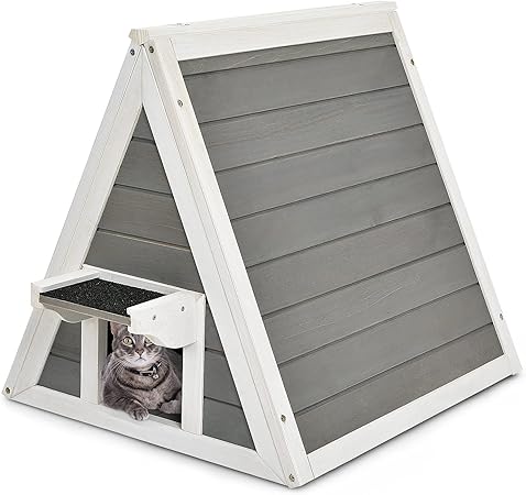 COSTWAY Katthus av trä upp till 20 kg, kattkoja trä, kattgrotta utomhus ...