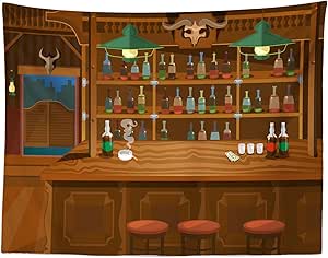 CORFOTO 92x70 Inch Cartoon Western Bar Tapestry Tavern Saloon Bar ...